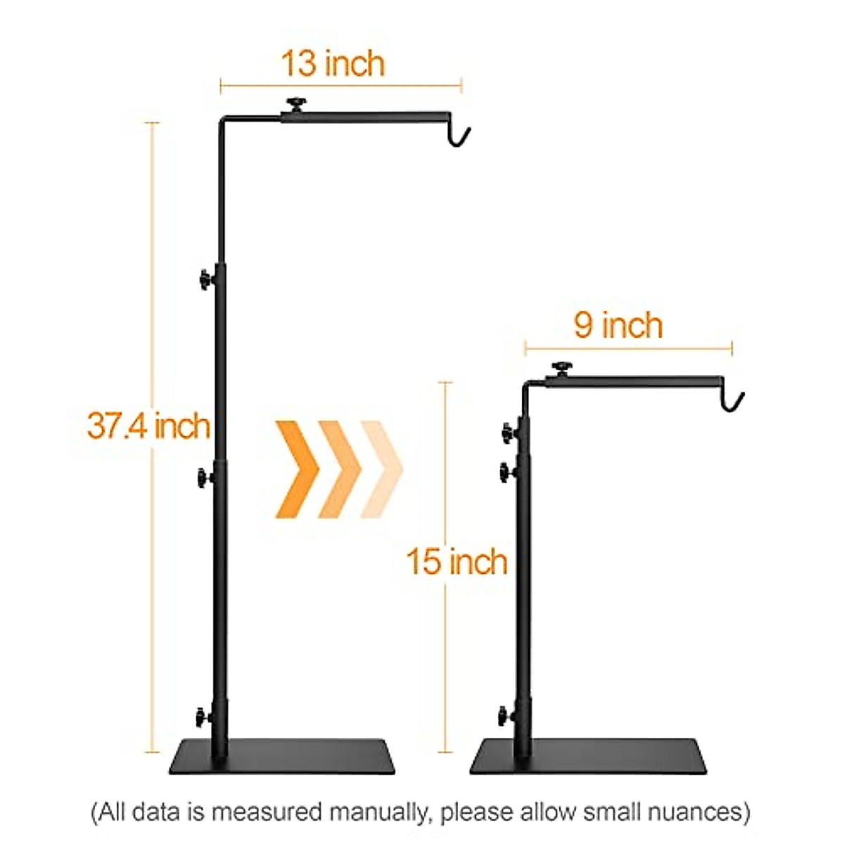Adjustable Reptile Heat Lamp Stand for Terrarium Metal Light Stand 15 to 37.4 Inch Floor Lamp Holder Heating Light Bracket Light Hanger for Fixing Porcelain, Deep Dome or Wire Clamp Lamp Fixtures