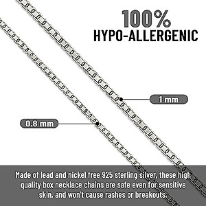 TRUFINE Sterling Silver Box Chain Necklace Thin, Dainty, 925 Sterling Silver Durable Sturdy gift 0.8mm &1mm Jewelry for Women Men Made in Italy (Length 24 Inch, 1mm)