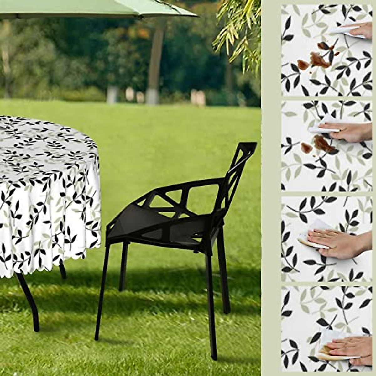 Lirduipu Botanical Pattern Round Outdoor Tablecloth,Outdoor Round Tablecloth with Umbrella Hole - Water Resistant Spillproof,for Party Patio Garden Tabletop Decor(52" Round,White Pale Khaki)