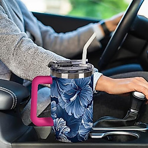 Blue Hawaiian Hibiscus Floral Insulated Tumbler with Lid And Straw Stainless Steel Travel Coffee Mug 40oz Light Rose Red-style