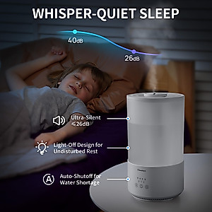 Clarston Humidifiers for Bedroom, 4L Cool Mist Humidifier with Essential Oils Diffuser and Nightlight, Top Fill Humidifiers for Home Large Room, Timer, Auto Shut-off, 40H Runtime