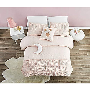 Mytex Celestial Princess Pretty 5-Piece Comforter set with gold metallic foil, Smocked texture, Girls, Teen bedding, Stars and Moons, Two Twinkling Decorative Pillows, Shabby Chic, Blush Pink, Full