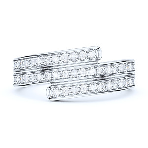 PRSTANI 7.5mm Wide Sterling Silver Triplex Row Simulated Round Brilliant Cut Diamonds Unisex Wedding Ring (5.5)