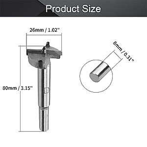 Utoolmart Forstner Drill Bits, 26mm Cemented Carbide Wood Cutter Tool, Round Shank Woodworking Hole Saw Cutter, 80mm Length Woodworking Hole Boring Bit, Gray, 1 Pcs