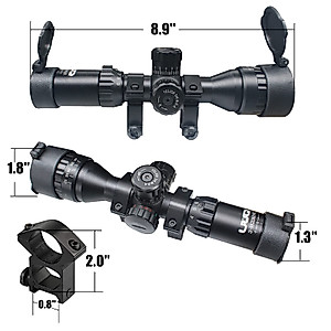 UUQ 3-9x32 Tactical Rifle Scopes,Front AO (Parallax Adjustment) Red Green Illuminated, Mil-dot Reticle,Locking/Hold Zero Turrets, High Profile Mount Rings (12 Month Warranty)