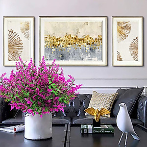 Grunyia 10 Bundles Artificial Lavender Flowers Outdoor Fake Plants Faux Plastic UV Resistant Flowers for Home Garden Porch Window Box and Cemetary Grave Decorations (10, Purple)