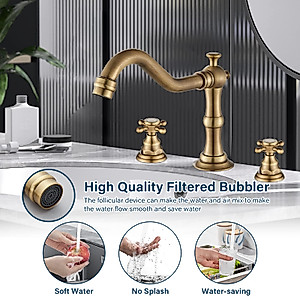 𝐕𝐨𝐭𝐚𝐦𝐮𝐭𝐚 𝐁𝐚𝐭𝐡𝐫𝐨𝐨𝐦 𝐒𝐢𝐧𝐤 𝐅𝐚𝐮𝐜𝐞𝐭 Antique Brass Bathroom Faucets for Sink 3 Hole 8 Inch Widespread Bathroom Faucet 2 Handles Faucet for Bathroom Sink with Pop Up Drain