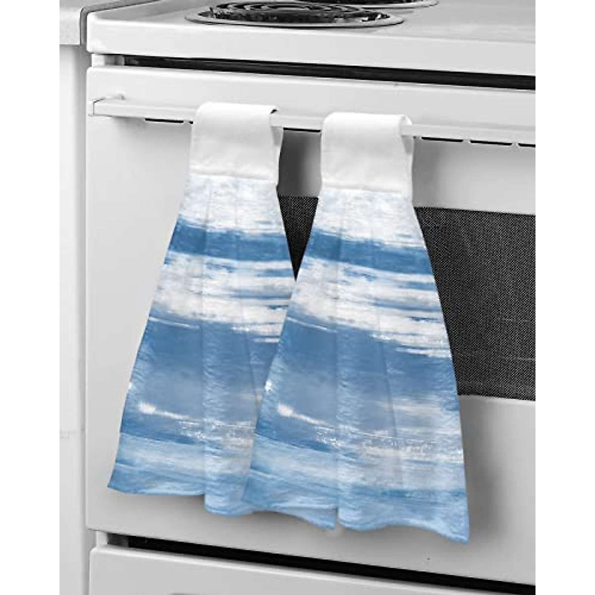 Kitchen Towels with Hanging Loop & Hook Abstract Blue and Gray Texture Soft Absorbent Dish Cloth Bath Hand Tie Towels for Hotel Home Set of 1