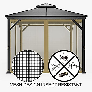 10-ft x 13-ft Gazebo Netting Replacement,Universal 4-Panel Mosquito Netting for Gazebo with Zippers(Only Netting)-Taupe