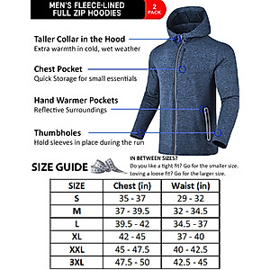 Liberty Imports 2 Pack Mens Zip Up Hoodies, Fleece Thermal Tech Jackets, Lightweight Running Sweatshirts with Zipper Pockets(Set 2, Medium)