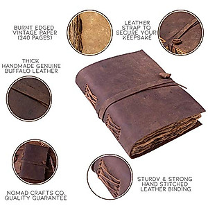 Vintage Leather Journal - Burnt Deckle Edge Vintage Paper - Handmade Leather Bound Journal - Book of Shadows Journal - Leather Sketchbook - Drawing Journal - 240 Pages (7.5" x 5.5")