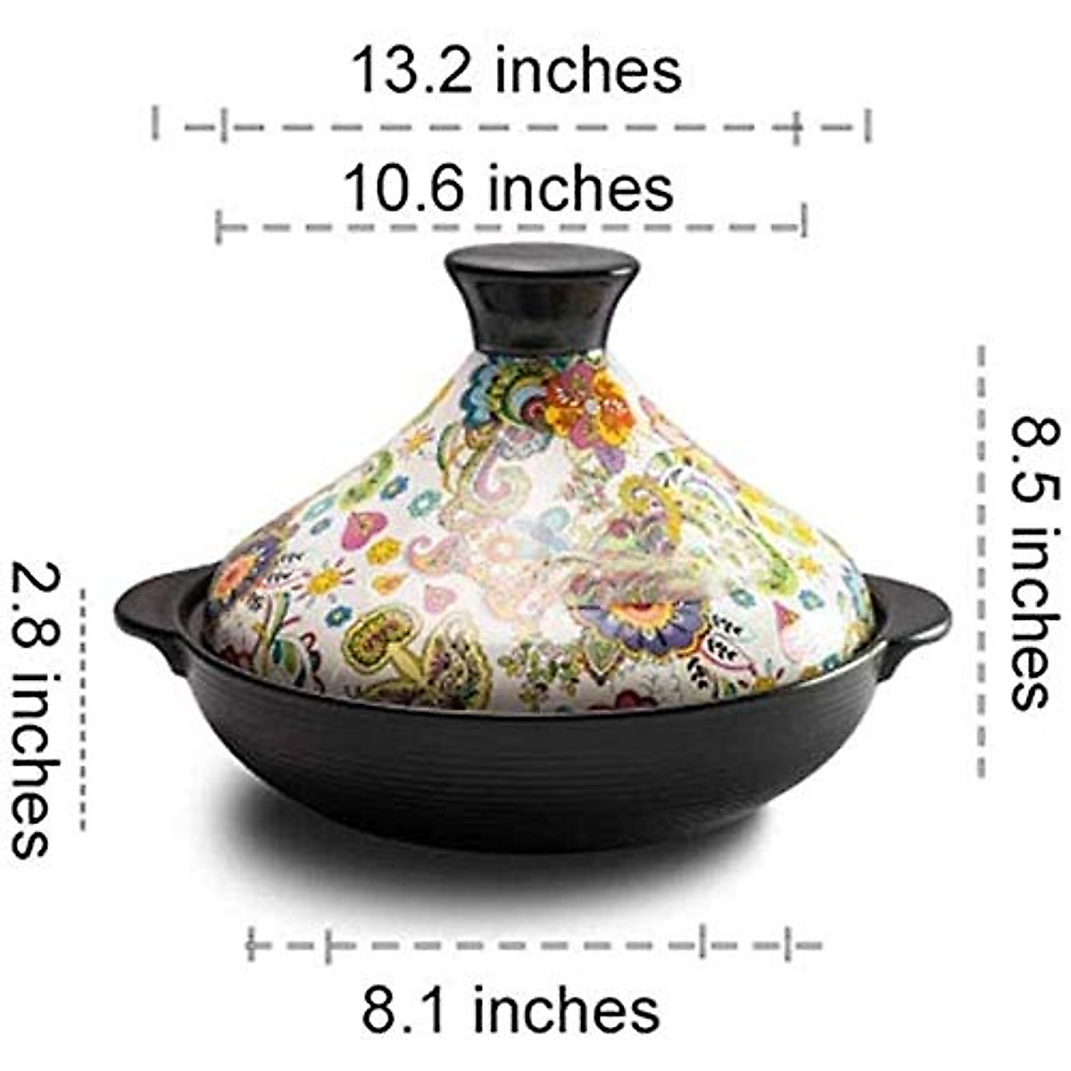 Ceramic Tagine Pot 2L Tajine Pots Flower Pattern|for Braising Slow Cooking|Ceramic Casserole Tagine Pot with Lid for Cooking Healthy Food