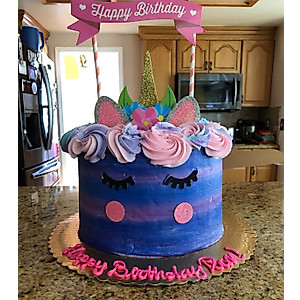 Happy Birthday Cake Topper Unicorn Cake Flag Birthday Party Supplies Cake Decoration for Baby Birthday Party