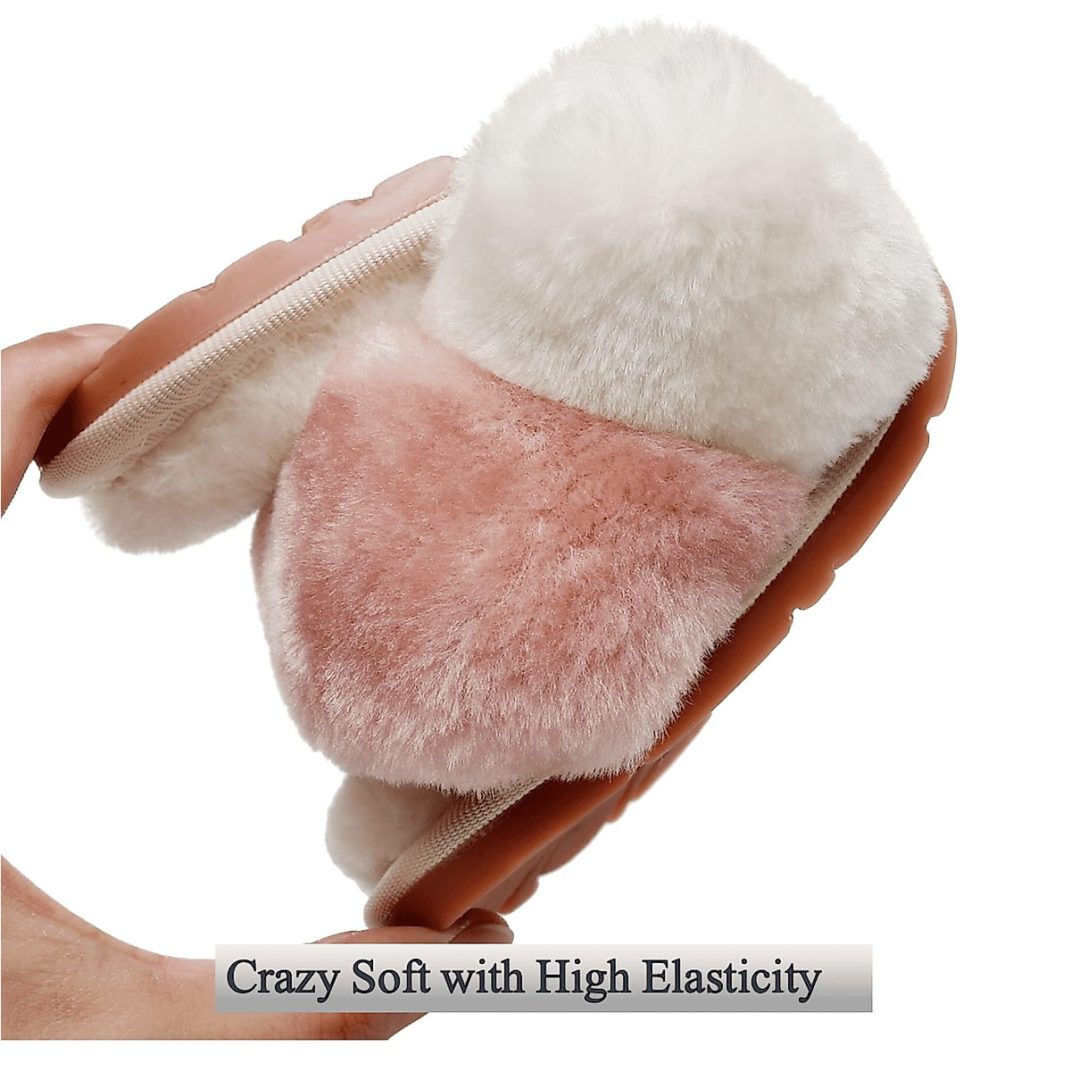Crazy Lady Women's Fuzzy Fluffy House Slippers Cute Plush Memory Foam Shoes Cross Band Indoor Outdoor Open Toe Sandals(06/White, 7-8)