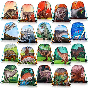 Weewooday 20 Pcs Dinosaur Party Favor Bags Drawstring Gift Goodie Treat Bag Dinosaur Candy Party Supplies Backpack for Birthday Candy Decoration(Bright Style)