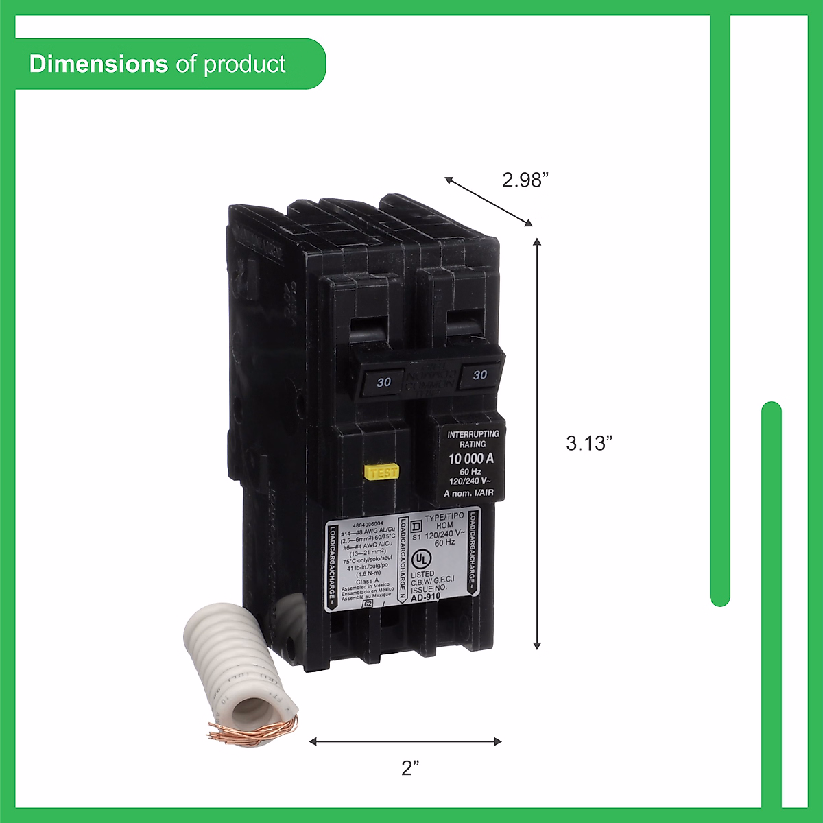 Square D - HOM230GFIC Homeline Circuit Breaker, 30-Amp, 120/240V, 2-Pole, GFCI, Plug-In Mount