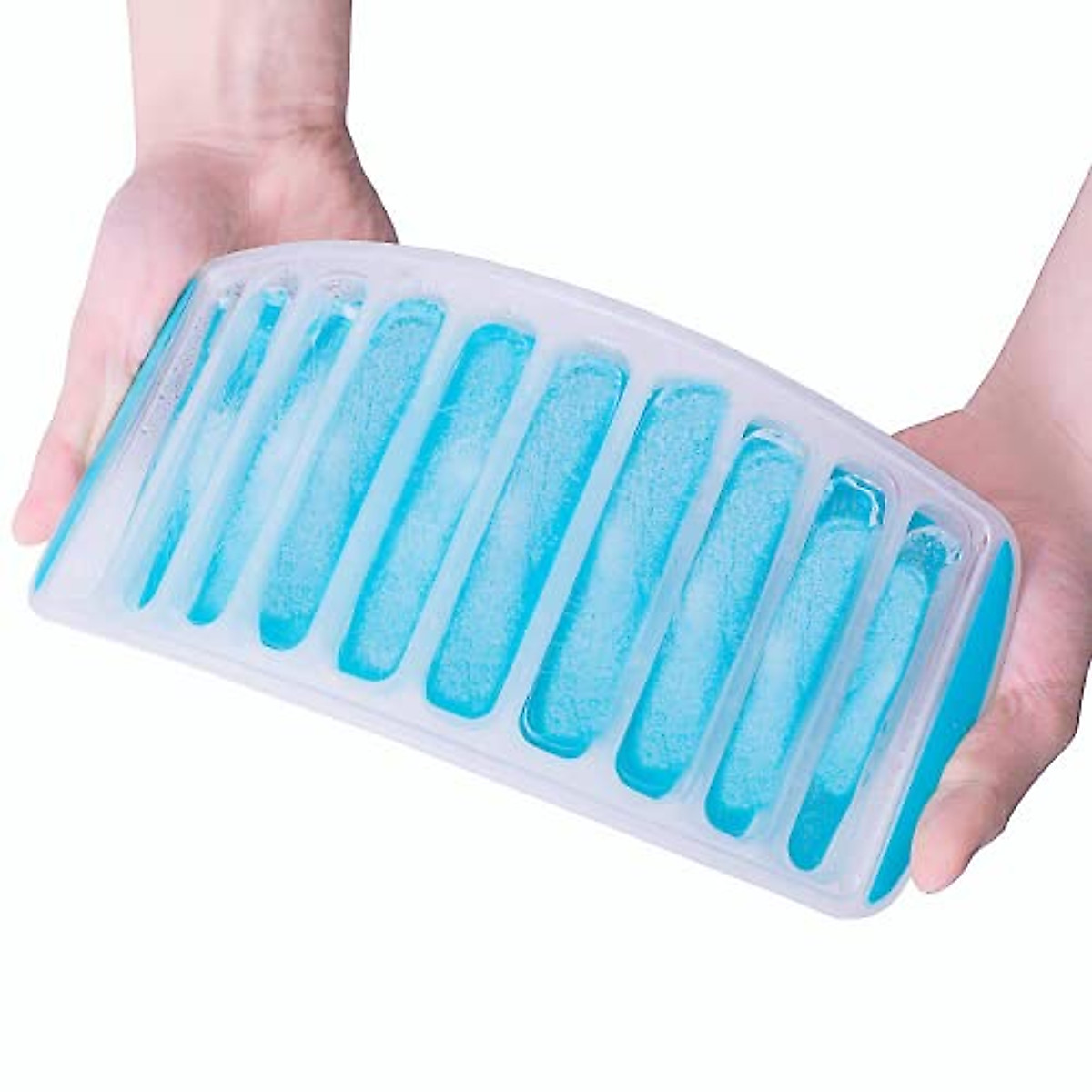 Ice Cube Tray with Lid,Ice Trays,Silicone Ice Cube Tray,Pop Out Ice Cube Tray,Reusable Ice Stick Tray,BPA Free, for Whiskey, Cocktail, Stackable Flexible Ice Molds,Dishwasher Safe (blue , pack of 1)