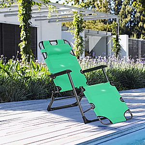 Outsunny Folding Chaise Lounge Chair for Outside, 2-in-1 Tanning Chair with Pillow & Pocket, Adjustable Pool Chair for Beach, Patio, Lawn, Deck, Green