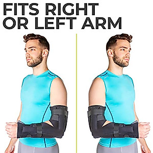BraceAbility Elbow Immobilizer Brace | Removable Long Arm Cast and Soft Forearm Orthosis Splint for Broken Supracondylar, Distal Humerus, Proximal Ulna Fracture or Olecranon Bursitis (S/M)