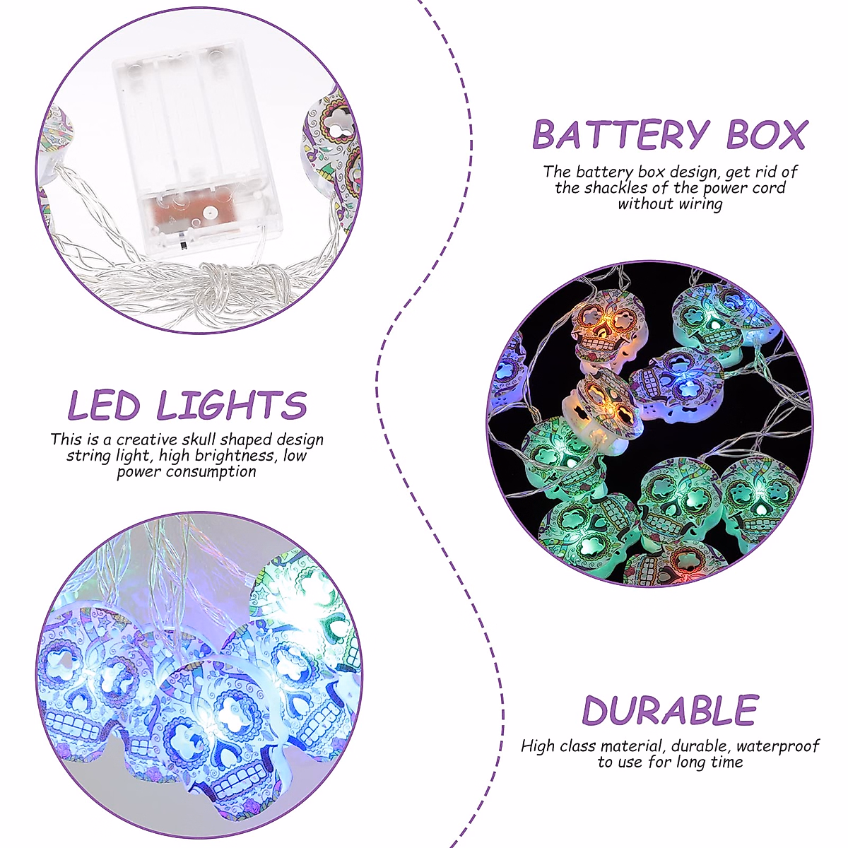 Uonlytech 1pc String Halloween Skull String Lights Halloween Decorations Lights Xmas Party Light Led Cute Lights Indoor Lights for Decoration Festival Night Light Battery Light Pumpkin