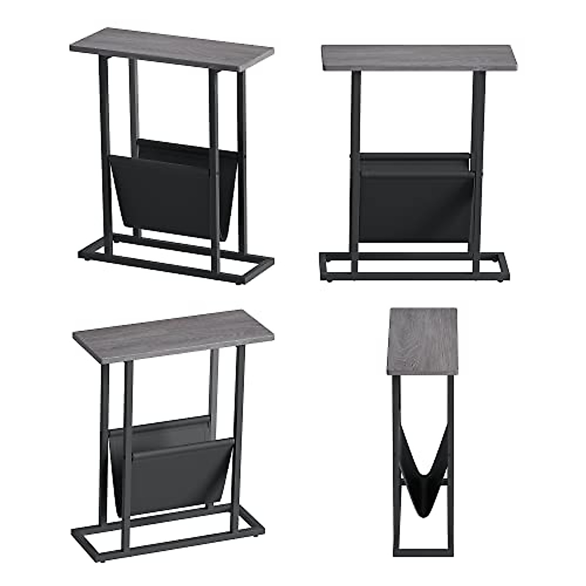 Yusong Small Narrow Side Table for Small Spaces, Slim End Table Magazine Table Nightstand with Storage Holder, Accent Skinny Snack Couch Bedside Table, Grey