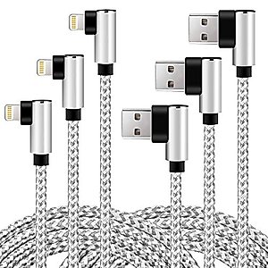 Lightning Cable, 3 Pack 10FT Right Angle Aluminum Alloy Durable and Fast Charging Cable Compatible with iPhone Charger 12/11/Pro/ XS/XS Max/XR/X/ 8/8 Plus/7 Plus/7/6 Plus/6/5S/5/Pad (Silver, 10ft)