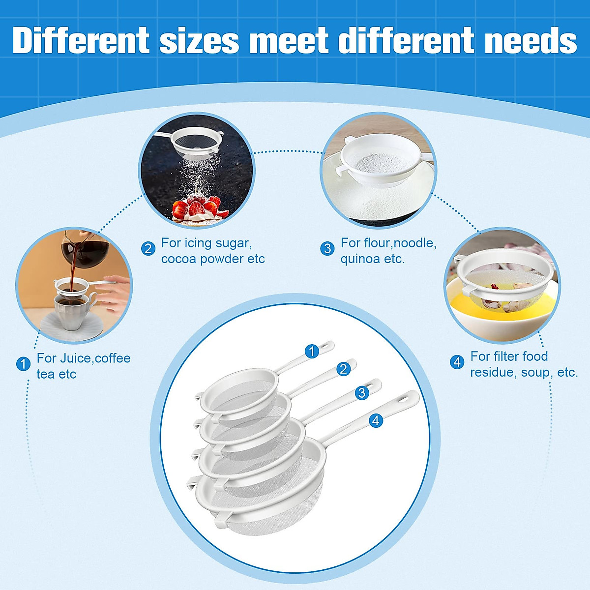 4 Pcs Plastic Nylon Fine Mesh Strainer with Handle, Sieve Fine Mesh Colander Flour Sifter for Yogurt Baking Kitchen Kefir Tea Juice Pasta