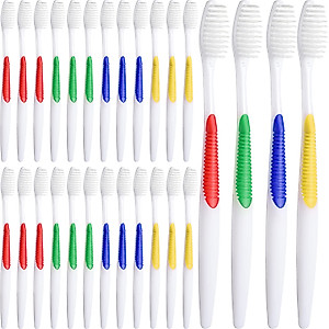 Honeydak 200 Pieces Disposable Toothbrushes Individually Wrapped Toothbrushes Multicolor Soft Bristle Medium Manual Travel Toothbrushes for Hotel Toiletries
