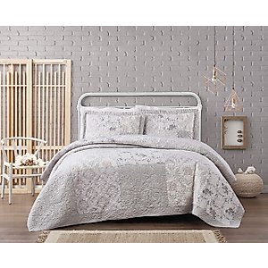 Cottage Classics Quilt Set Brigette Modern Floral Print, Full/Queen, Grey