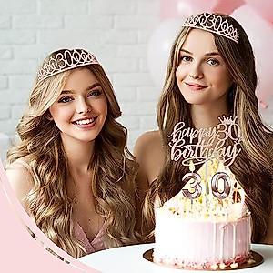 30th Birthday Decorations Women, Include 30th Birthday Sash and Tiara, Birthday Cake Topper and 30 Birthday Candles, 30 Balloons, 3D Birthday Card, 30th Birthday Gifts For Women