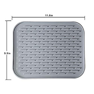 Silicone Dish Drying Mat for Multiple Usage,Easy Clean,Eco-Friendly,Super Sturdy Silicone Heat Resistant Trivet, Dishwasher Safe,Dish Draining Mat,Sink Mat (Gray&Small-11.6×9.3inch)