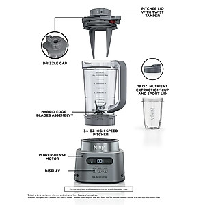 Ninja SS150 TWISTi Blender DUO, High-Speed 1500 WP Smoothie Maker & Nutrient Extractor* 3 Functions Smoothie, Frozen Drinks & Bowls, smartTORQUE, 34-oz. Pitcher & 18-oz. To-Go Cup, Cloud Silver