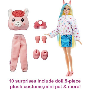 Barbie Cutie Reveal Doll, Fantasy Series Llama Plush Costume, 10 Surprises Including Mini Pet & Color Change