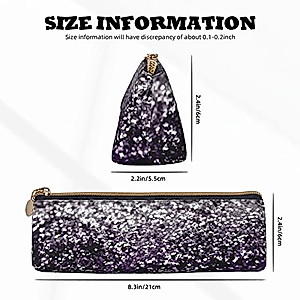 Ykklima Purple Black Silver Glitter Pattern Leather Pencil Case Zipper Pen Makeup Cosmetic Holder Pouch Stationery Bag for School, Work, Office