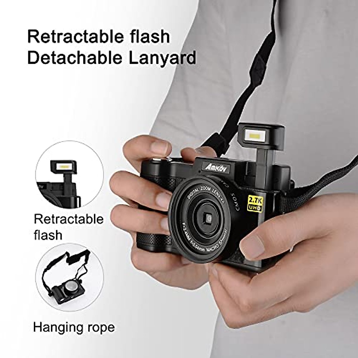 Usbinx Life Amkov-R2 Digital Camera Vlogging Camera with YouTube 30MP Full HD 2.7K Vlog 24MP Camera with Flip Screen 180° Rotation for Professional Photographer Photograph Enthusiast