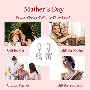 CiNily Butterfly Dangle Leverback Earrings for Women Opal Drop Earrings for Sensitive Ears White Gold Plated Cute Jewelry