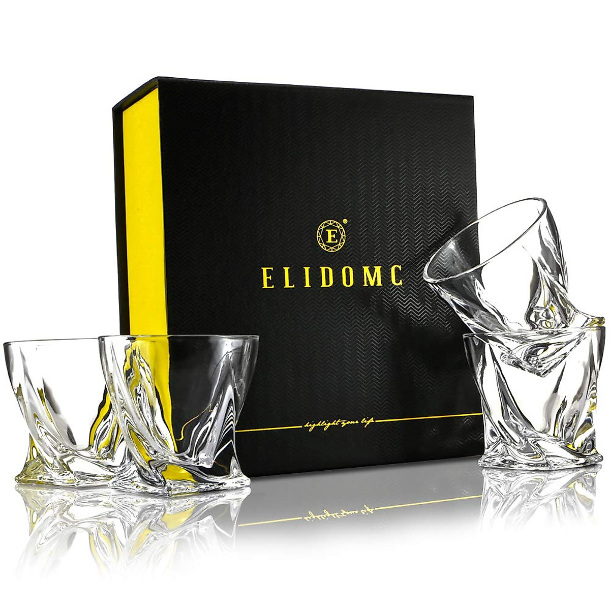 ELIDOMC 10OZ Whiskey Glasses With luxurious Giftbox, Sturdy Set of 4 Cocktail Glasses With Weighted Bottom, Perfect Whiskey Gifts for Men to Drink Whiskey Scotch Cocktail Vodka Bourbon