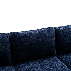 Verfur 5-Seater Sectional Sofa with Extra Wide Chaise and Movable Ottoman, U Shaped Convertible Couch Bed with Golden Metal Legs,Velvey Sofa&Couches Corner, Navy Blue