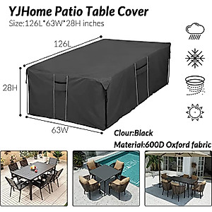 YJHome Outdoor Table Covers Waterproof Rectangle Patio Furniture Covers, Outdoor Table and Chair Set Covers, Heavy Duty Sectional Sofa Set Covers UV Resistant Large (Rectangular 126L x 63W x 28H)