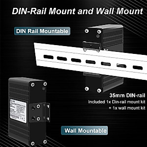 Mini Industrial 2 Ports Gigabit PoE Media Converter 12~48V DC Input Hardened 10/100/1000M 48V 30W PoE Ethernet to Fiber Optic Converter 802.3af/at Support 100/1000M SFP Module Auto Sensing