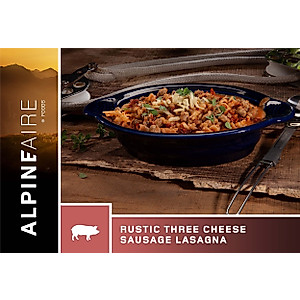 AlpineAire Foods Rustic Three Cheese Sausage Lasagna, Freeze-Dried/Dehydrated, Entrée Meal Pouch, Just add Water, Black