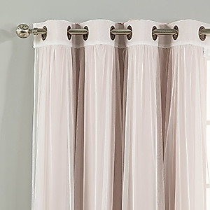 Best Home Fashion Mix & Match Tulle Sheer Lace & Blackout Curtain Set - Antique Bronze Grommet Top - Dusty Pink - 52"W X 84"L - (2 Curtains and 2 Sheer curtains)