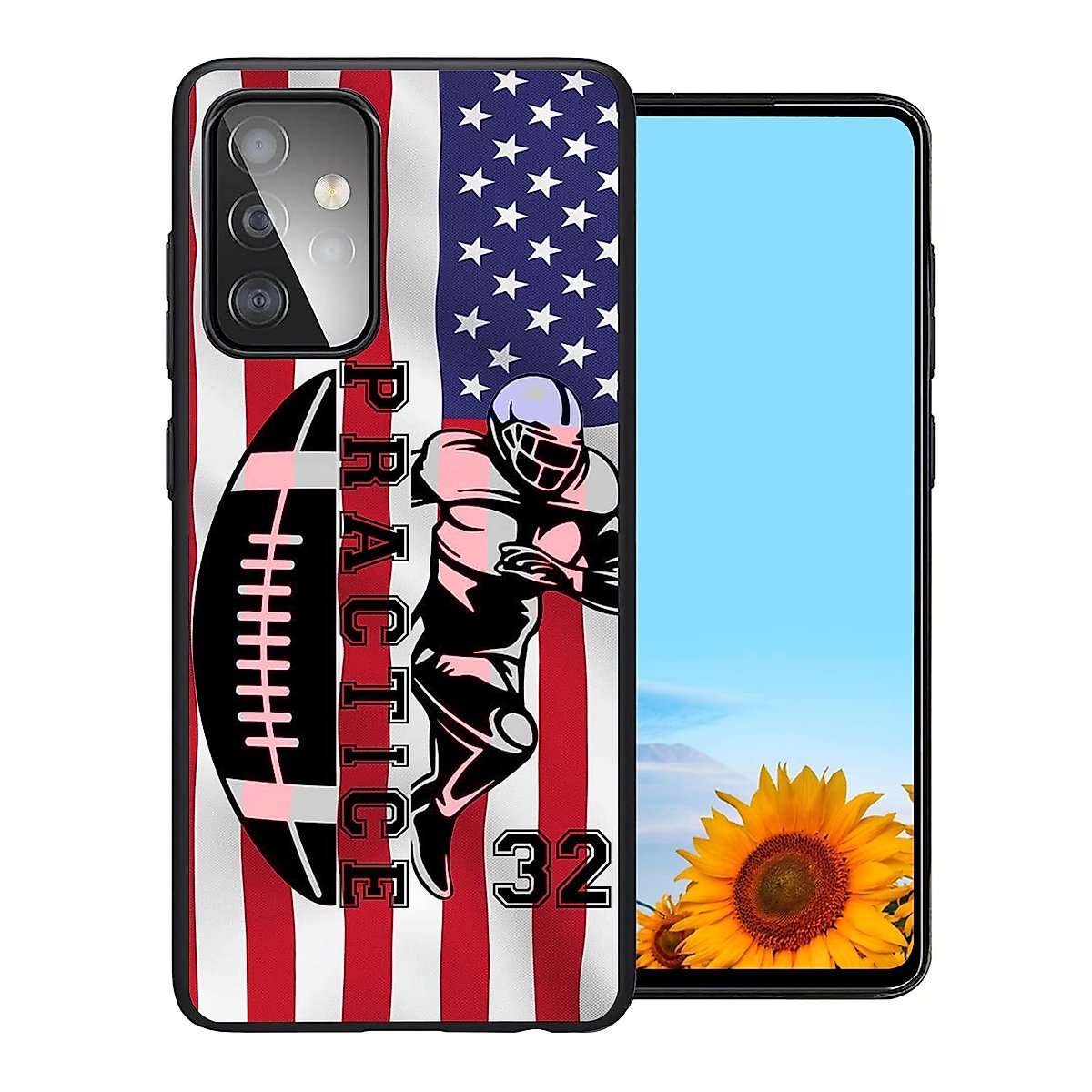 Personalized Football Player Name Number America Flag Design Rubber Cover Phone Case for Samsung Galaxy A16/A15/A25/A14/A54/A53 5G/A03S/A02S/A10E/A12/A13/A32/A33/A42/A51/A52/A71 Custom Football Phone Case