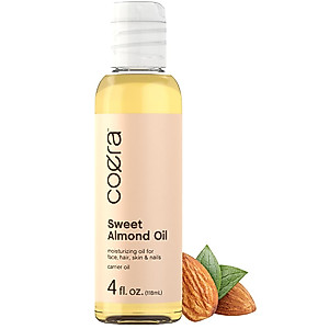 Coera Sweet Almond Oil for Face, Hair, Skin & Nails | 4 fl oz | Cold Pressed | Carrier Oil | Free of Parabens, SLS, & Fragrances