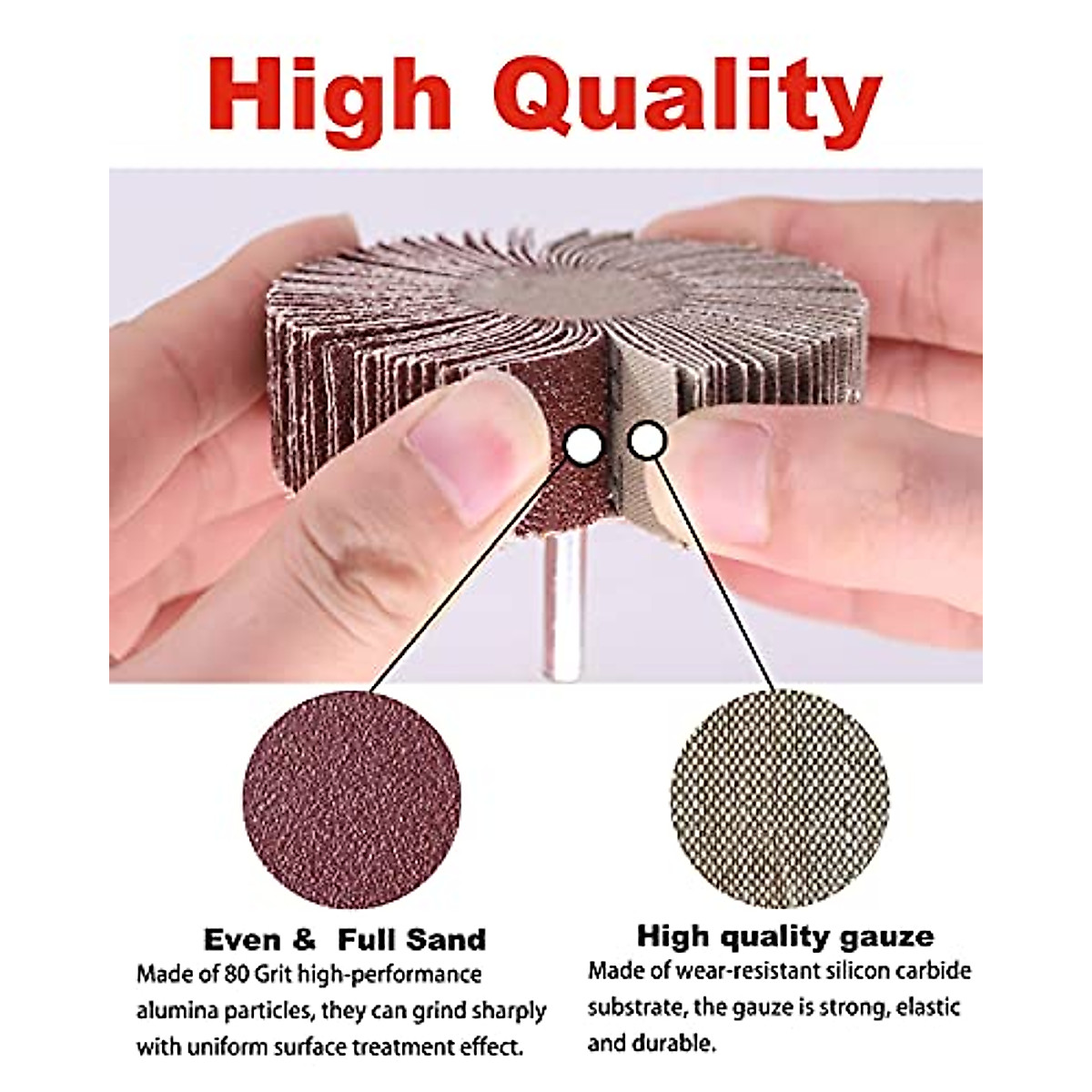 40 Pack 1/4" Abrasive Flap Wheel Sander Set, Rocaris 80 Grit Aluminum Oxide Flap Wheels Cone Shape Sanding Wheel