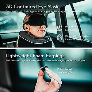 Proglobe Orthopedic Neck Pillow, Travel Neck Pillows for Airplanes, Memory Foam Kit, 360° Head Support, Airplane Pillow Set with 3D Contoured Eye Masks, Earplugs, and Luxury Mesh Bag (Black)