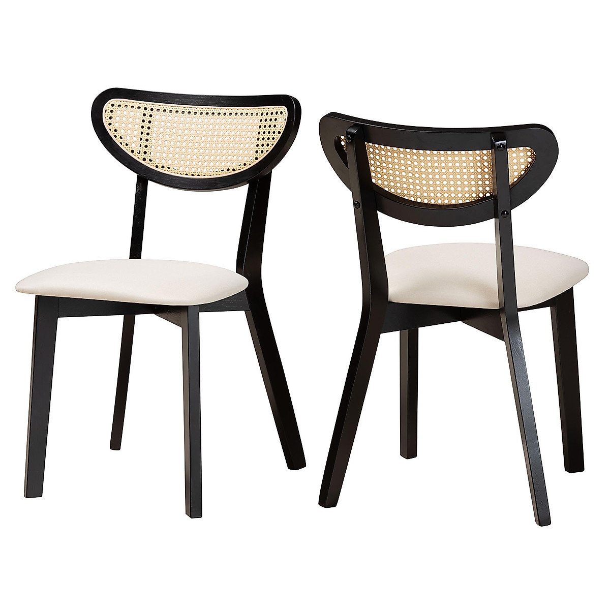 Baxton Studio Dannell Dining Chairs, Set of 2, Cream/Black/Light Brown