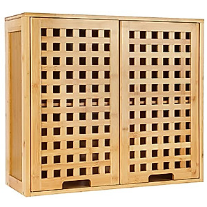 Bathroom Wall Cabinet Wall Mounted Organizer, Medicine Cabinet, Over The Toilet Storage, Bamboo Medicine Cabinets with Doors and Shelves, Wall Storage for Bathroom Kitchen Living Room (New Version)