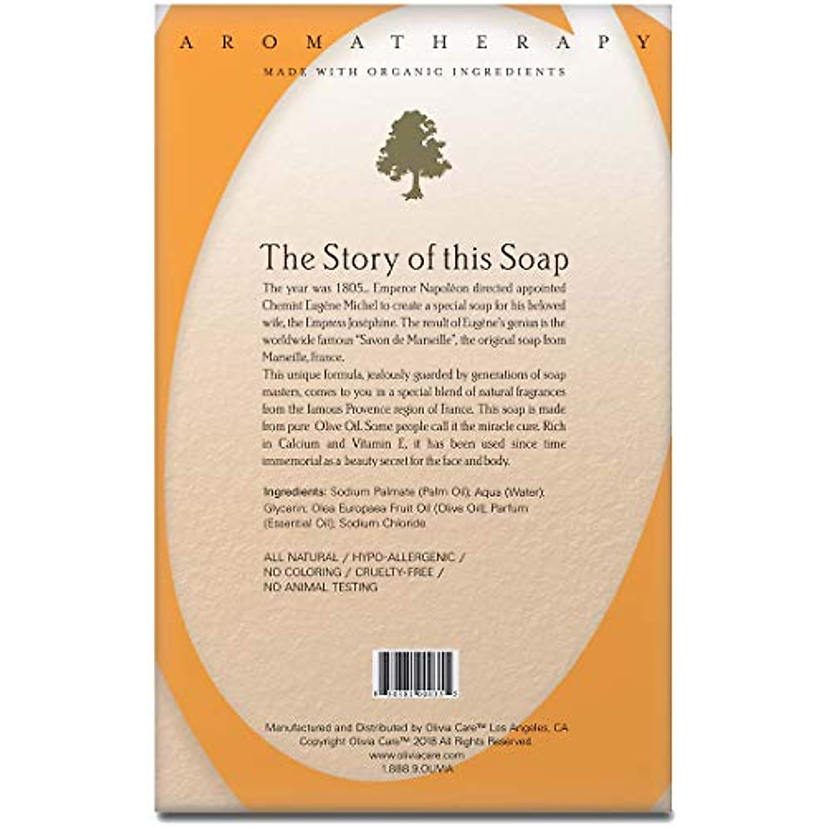 Olivia Care Bath & Body Bar Mandarin Soap 4 Pack Gift Box Organic, Vegan & Natural Contains Olive Oil Repairs, Hydrates, Moisturizes & Deep Cleans Good for Sensitive Dry Skin Made in USA