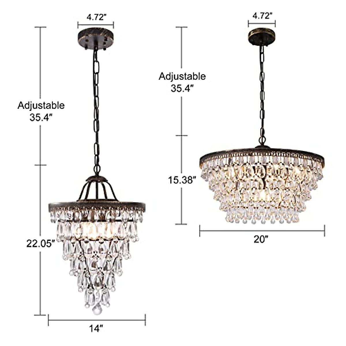 Wellmet Crystal Chandeliers, Farmhouse Tiers Crystals Light, Modern Hanging Pendant Lighting Ceiling Fixture for Foyer, Bathroom, Dinig Living Room, Kitchen Island